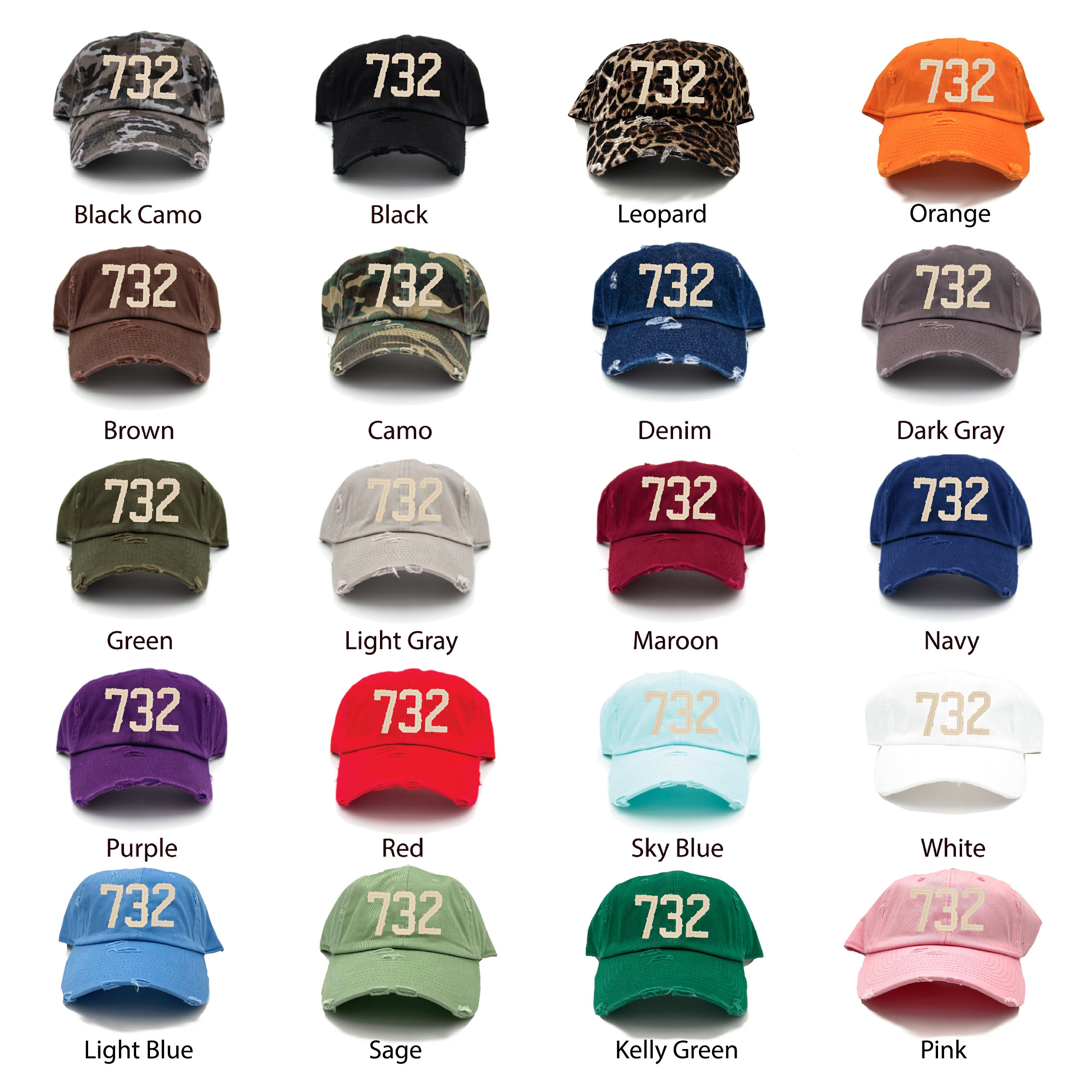 732 Area Code Distressed Dad Hats - Etsy