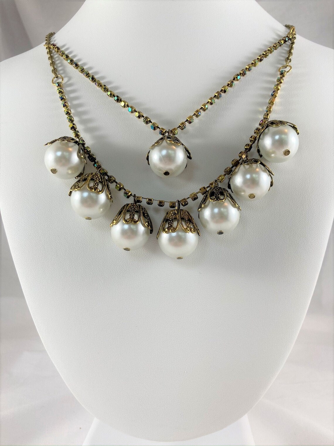 Bronze and pearl Victorian style necklace bronze filigree | Etsy