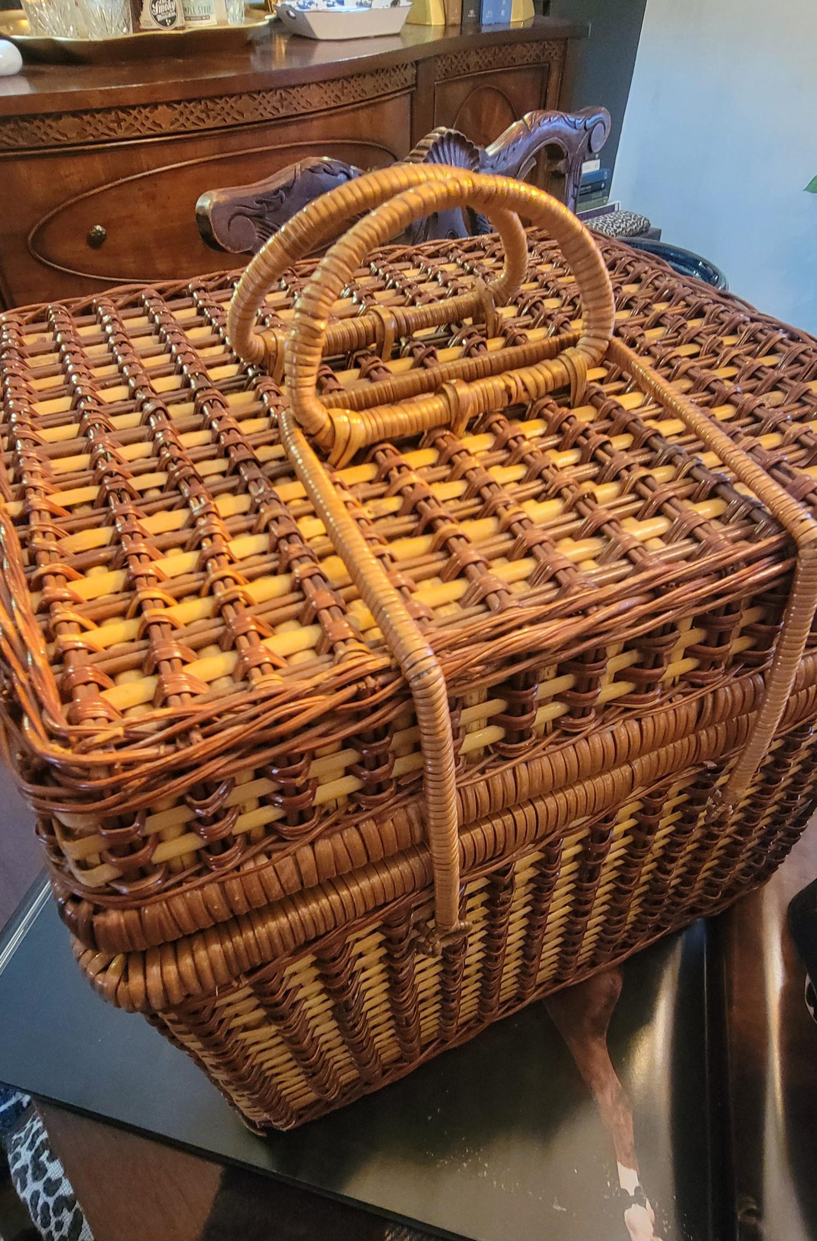 Vintage Woven Square Picnic Basket - Etsy