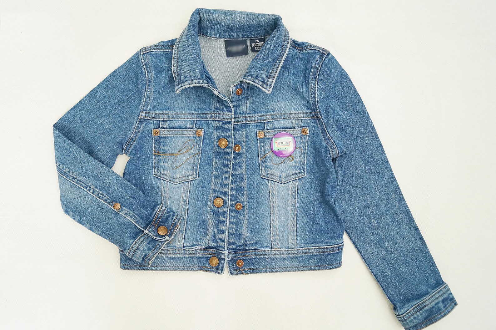 Girls DENIM Jean Jacket With Retro Style Pin Size 6X - Etsy