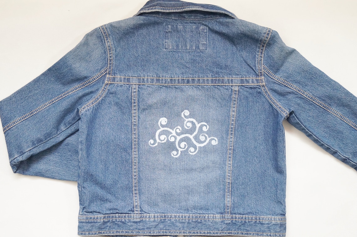 Girls DENIM Jean Jacket With Stenciled Pattern Size 10/12 - Etsy