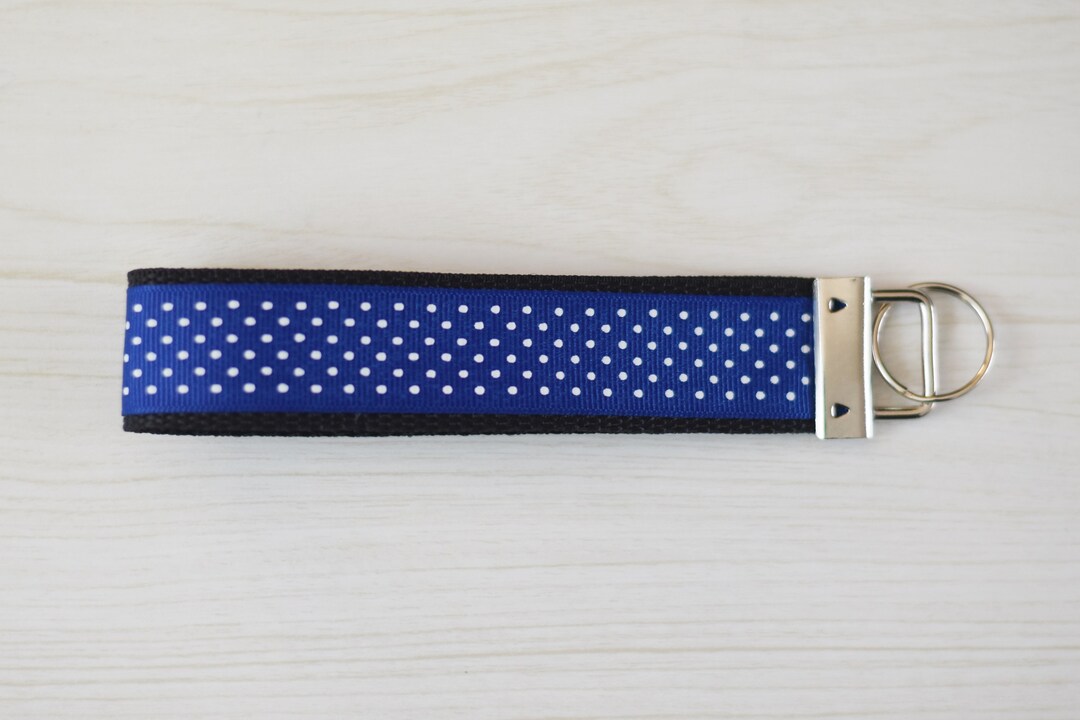 Blue Polka Dot Print Key Fob, Key Chain, Wristlet Key Fob - Etsy
