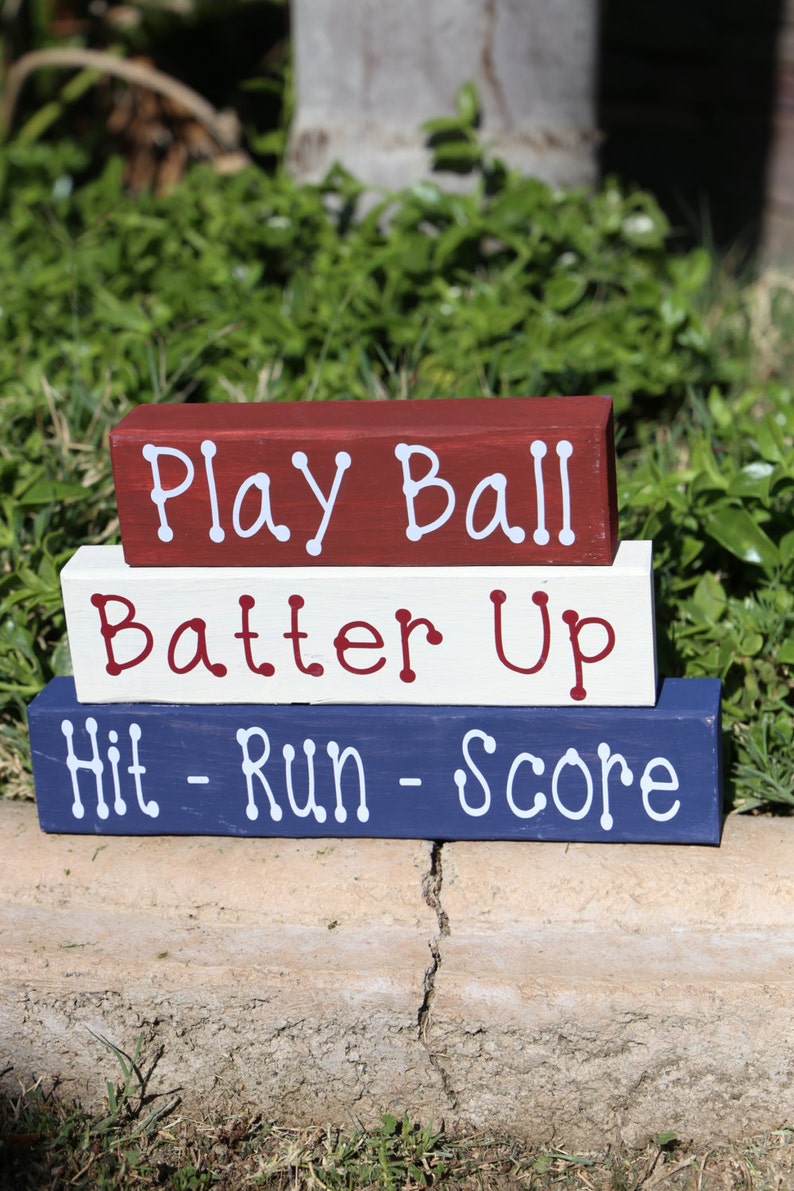 Baseball Wood Blocks, Play Ball-batter Up- Hit, Run, Score, Baseball ...