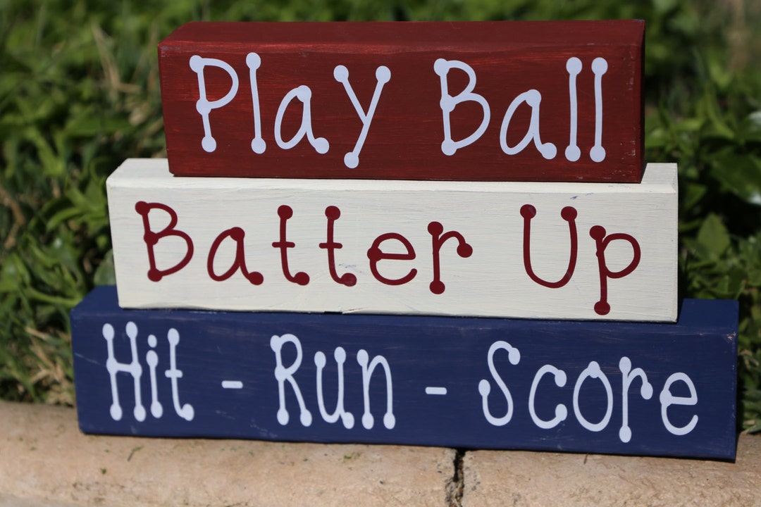 Baseball Wood Blocks, Play Ball-batter Up- Hit, Run, Score, Baseball ...