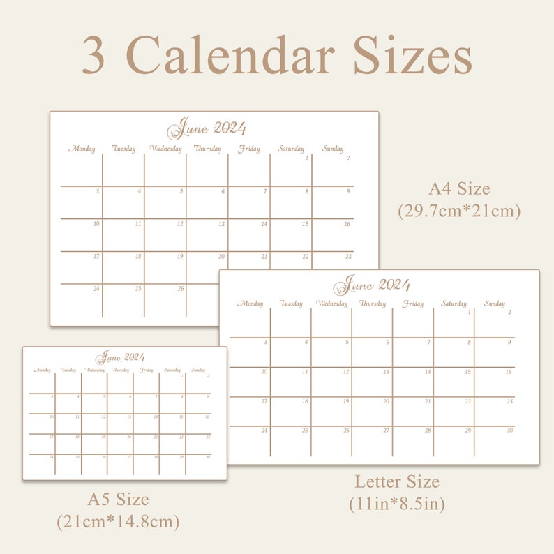 2024 Calendar Printable Minimalist Monthly Calendar PDF A4 A5 Letter ...