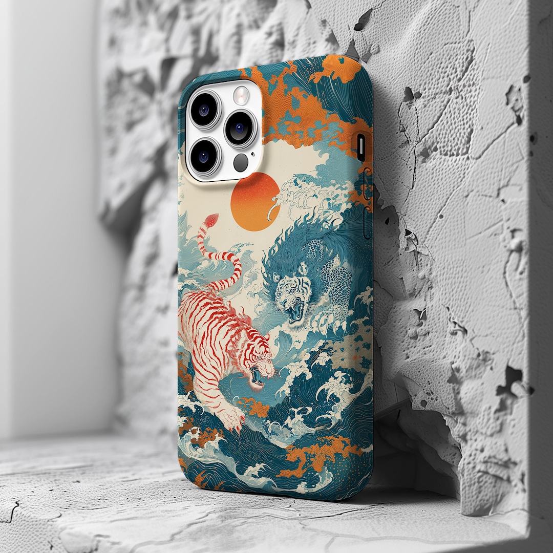 Japanese Art Tiger and Lion Phone Case Design, Impact-resistant, Unique ...