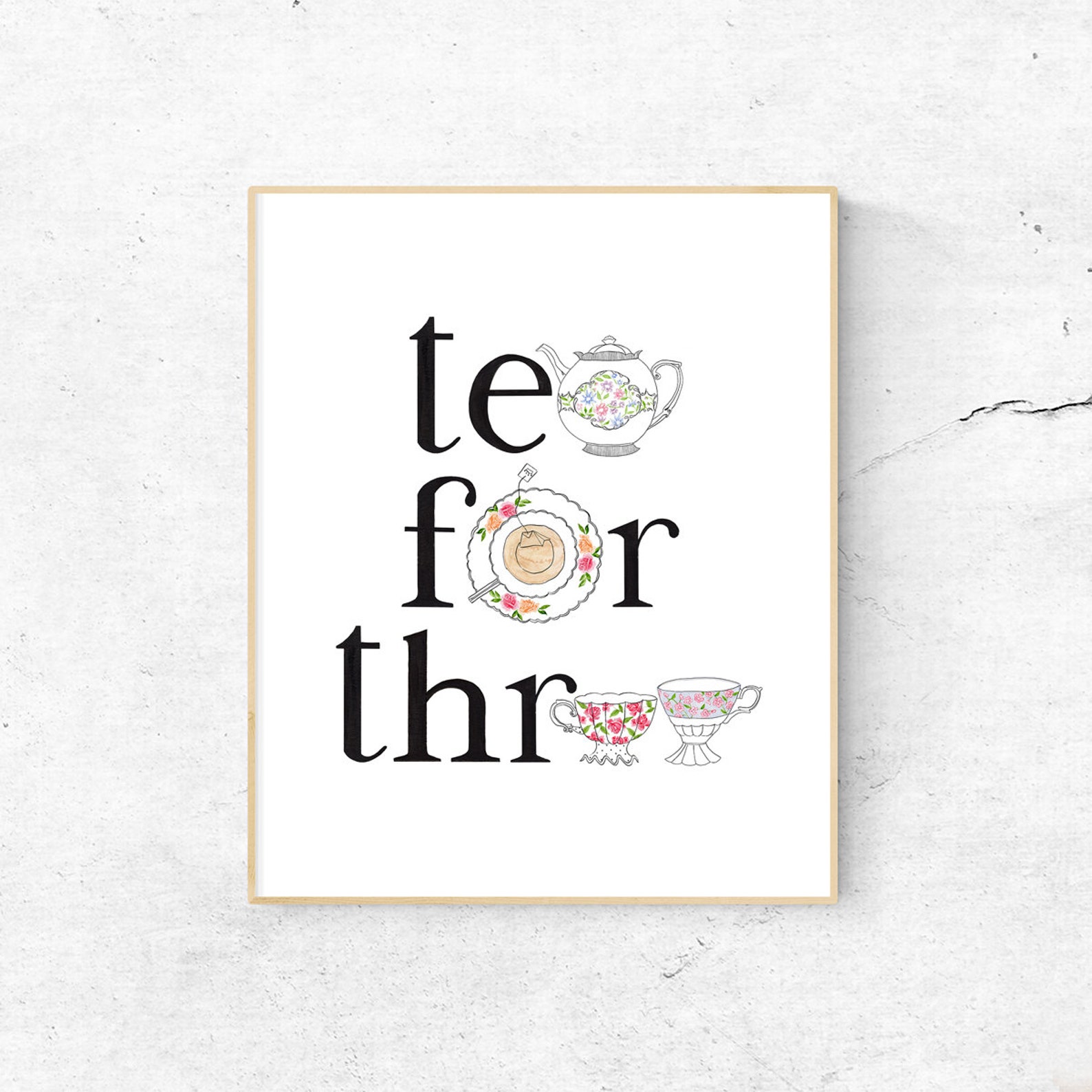 Tea for Three Teacup Art Print | Teapot Home Decor | Tea Party Kitchen ...