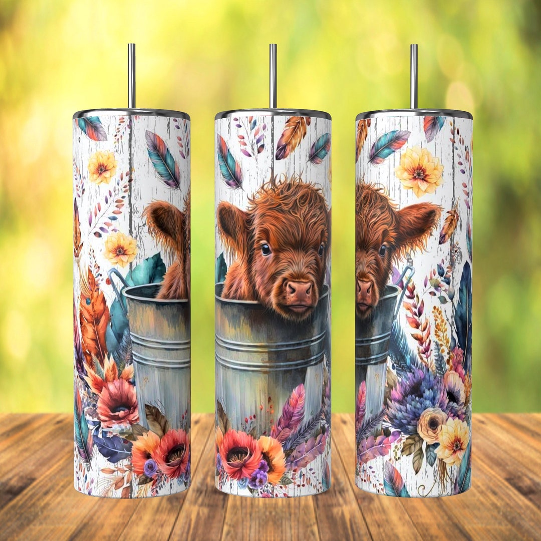 Baby Highland Cow in a Bucket Tumbler - Etsy