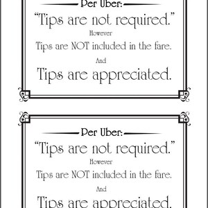 Uber Tips Not Included Thank You Sign for Print Digital Download - Etsy
