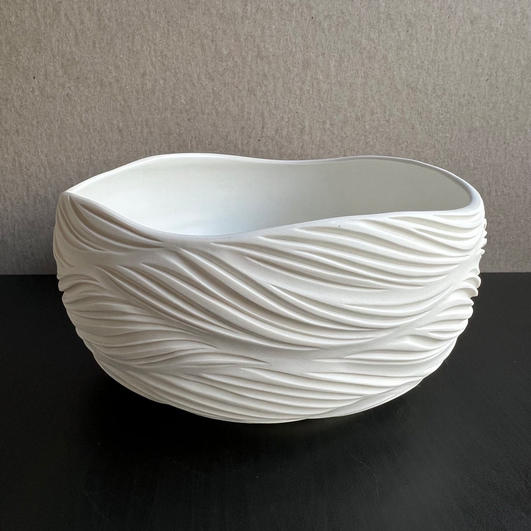 Ocean Bowl, Large, Porcelain, White, White, Bowl, Hand Carved, Ceramic ...