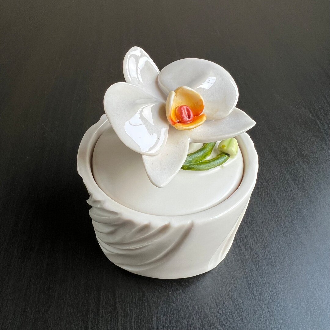 Orchid, Porcelain Box, Keepsake Box, Jewelry Box, Hand Carved, Ceramic ...