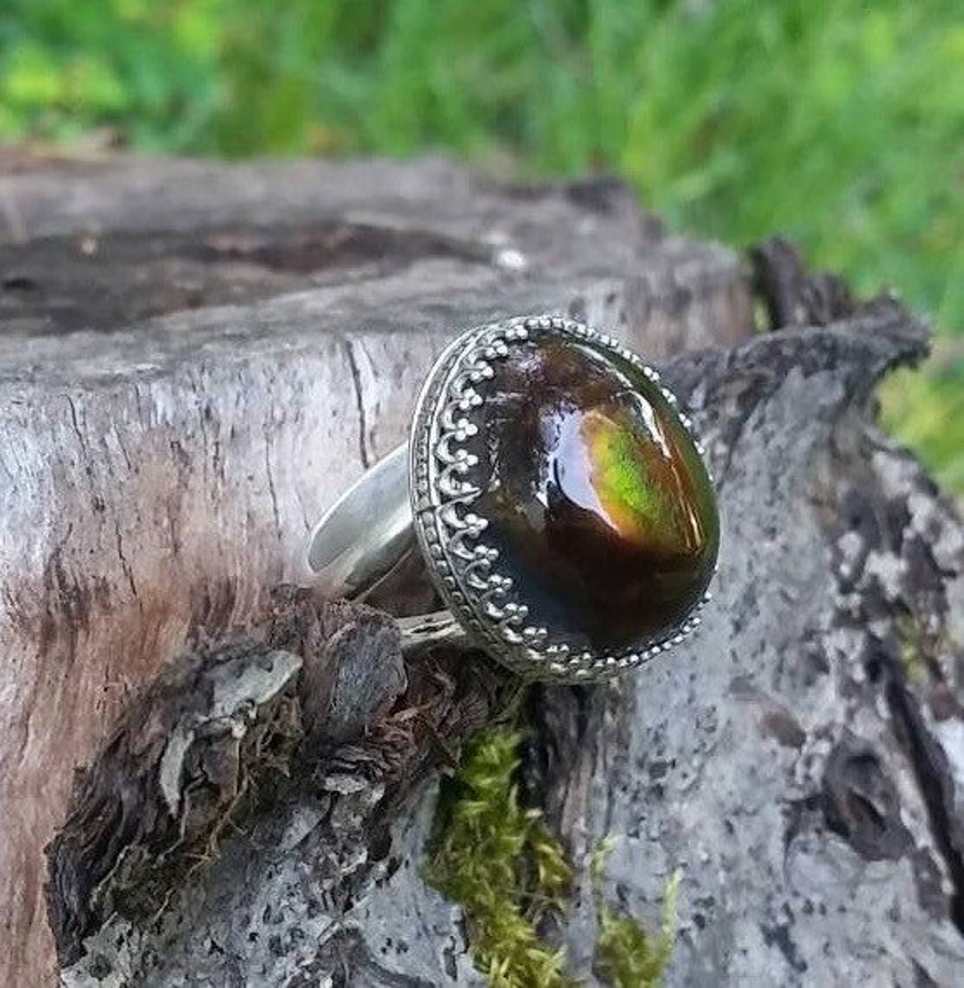 Fire Agate Ring in Custom Sterling Silver Setting. - Etsy