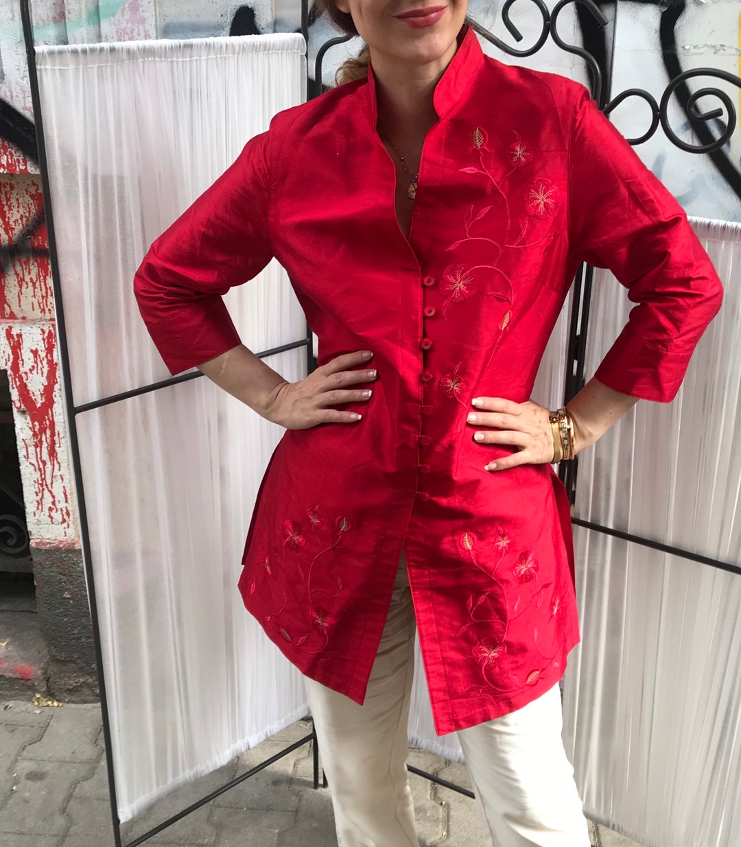 Silk Embroidered Blazer , Asian Style , Embroidered , 100 % Silk - Etsy