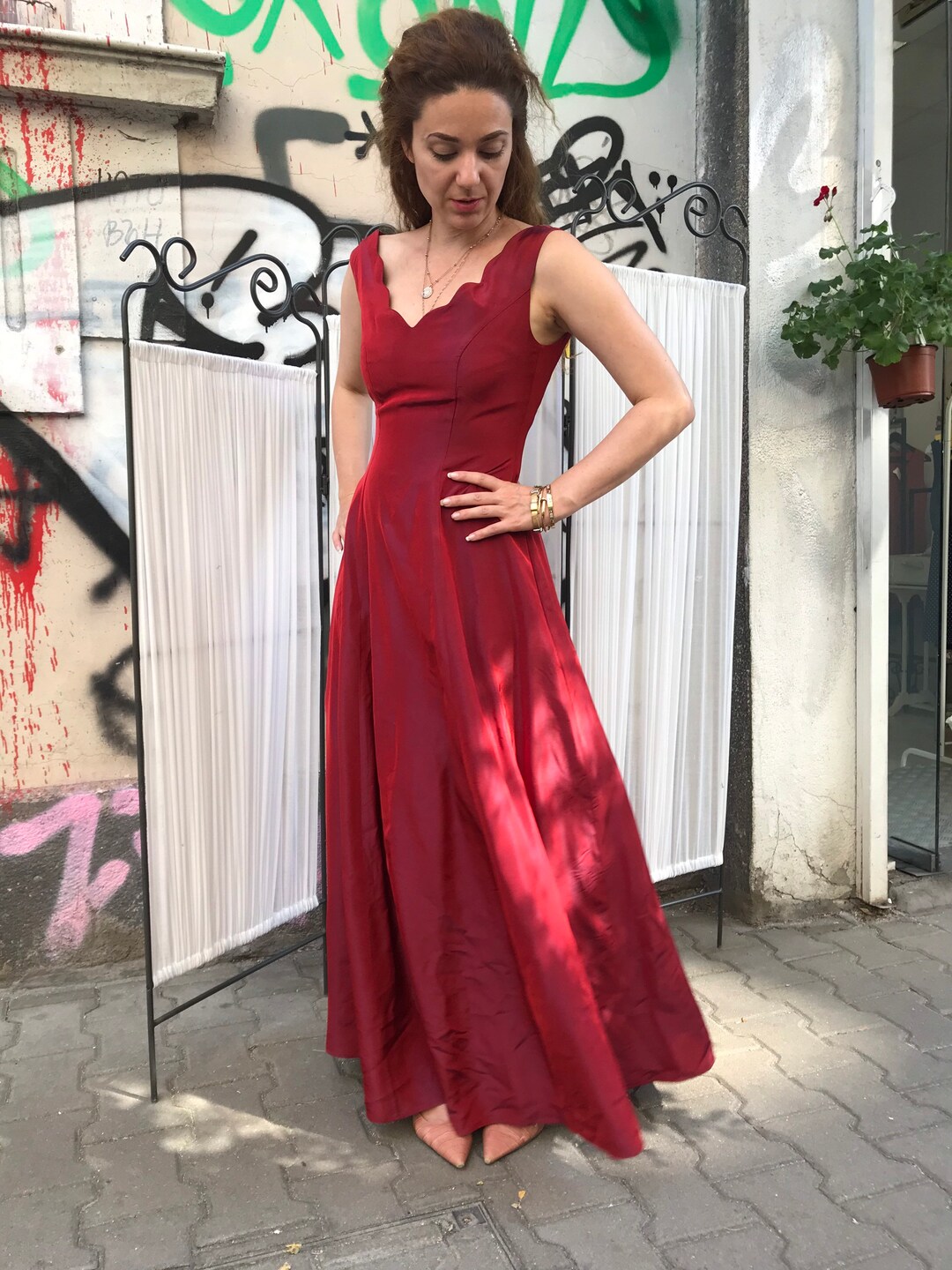 Vintage Burgundy Dress Floor Dress Gown 90s Floor Dress - Etsy