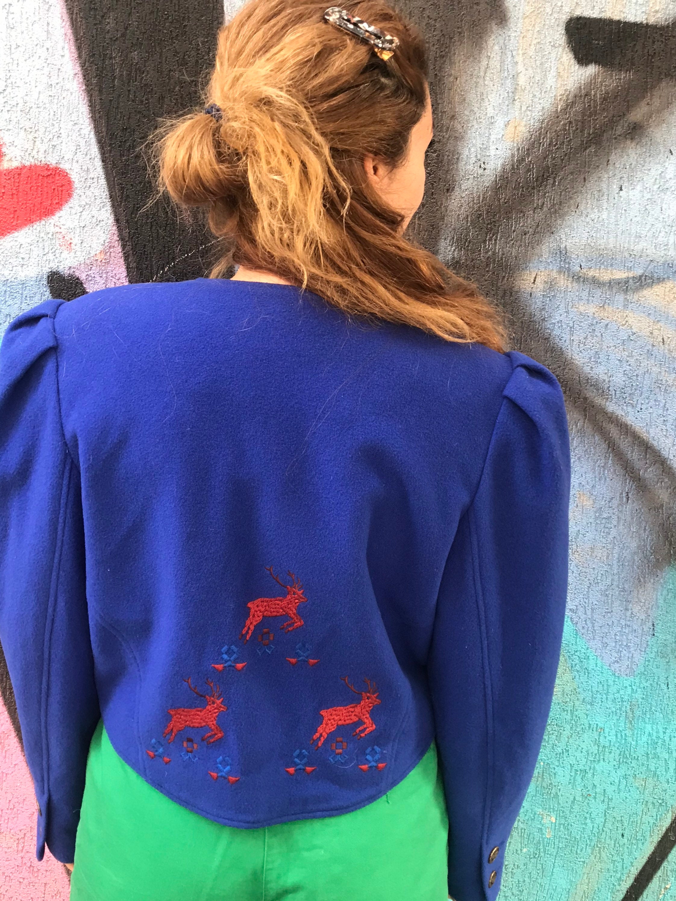 80s Crop Blazer German Blazer Deers Embroidery - Etsy