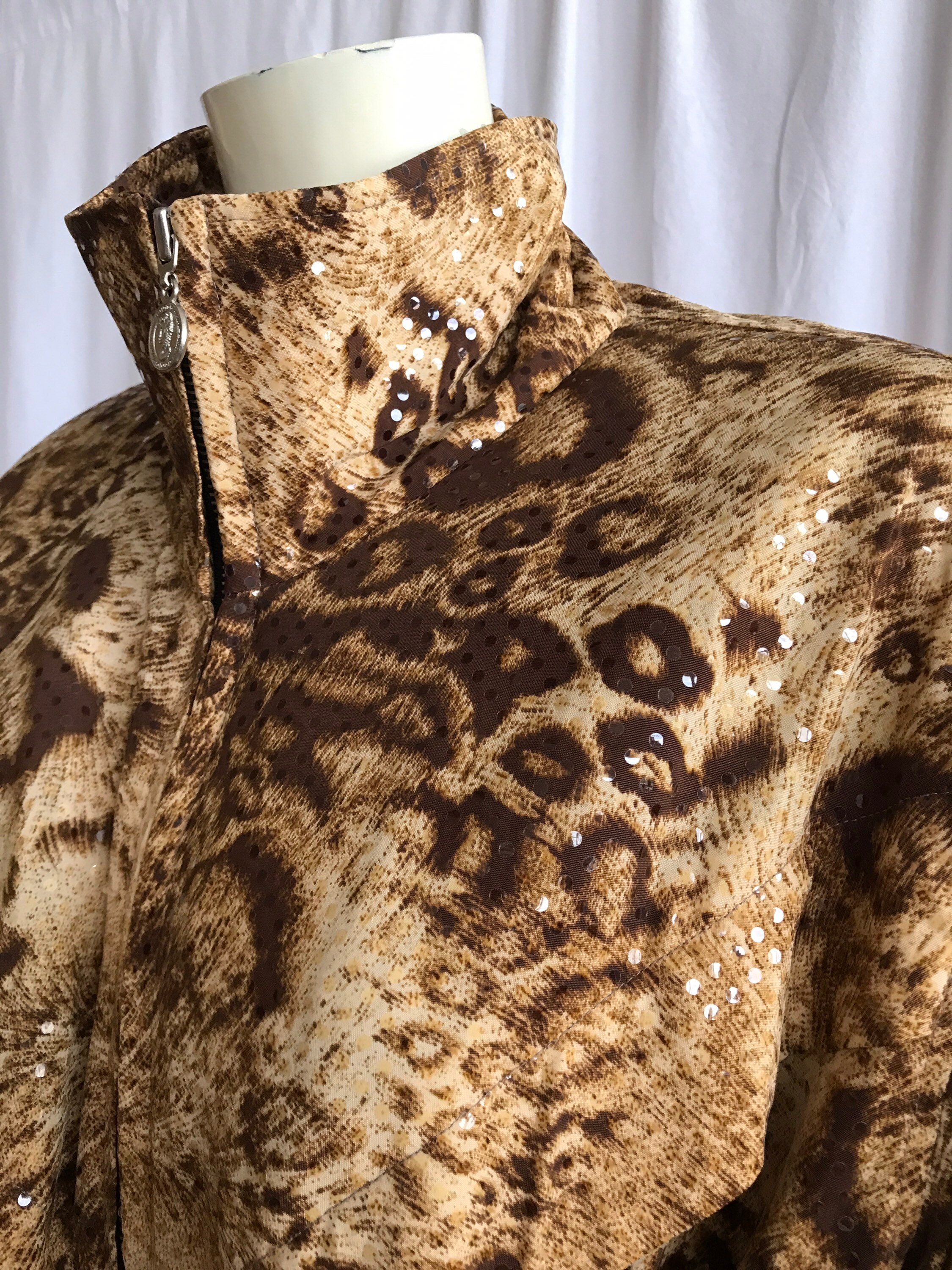 1980 Leopard Oversize Trench, Sequins Jacket , Animal Print 80s Jacket ...
