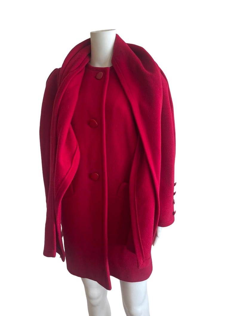 GUY LAROCHE Coat Paris Vintage Pure Wool Coat Bright Red Big Collar ...