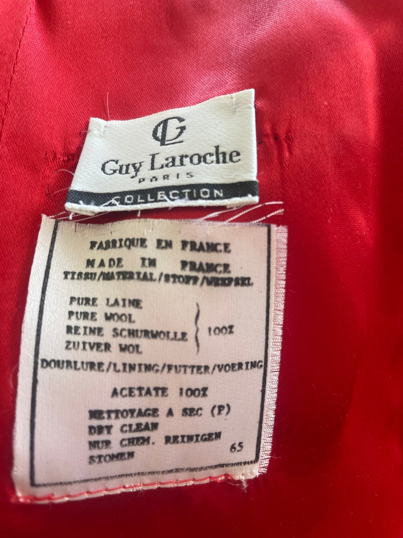 GUY LAROCHE Coat Paris Vintage Pure Wool Coat Bright Red Big Collar ...