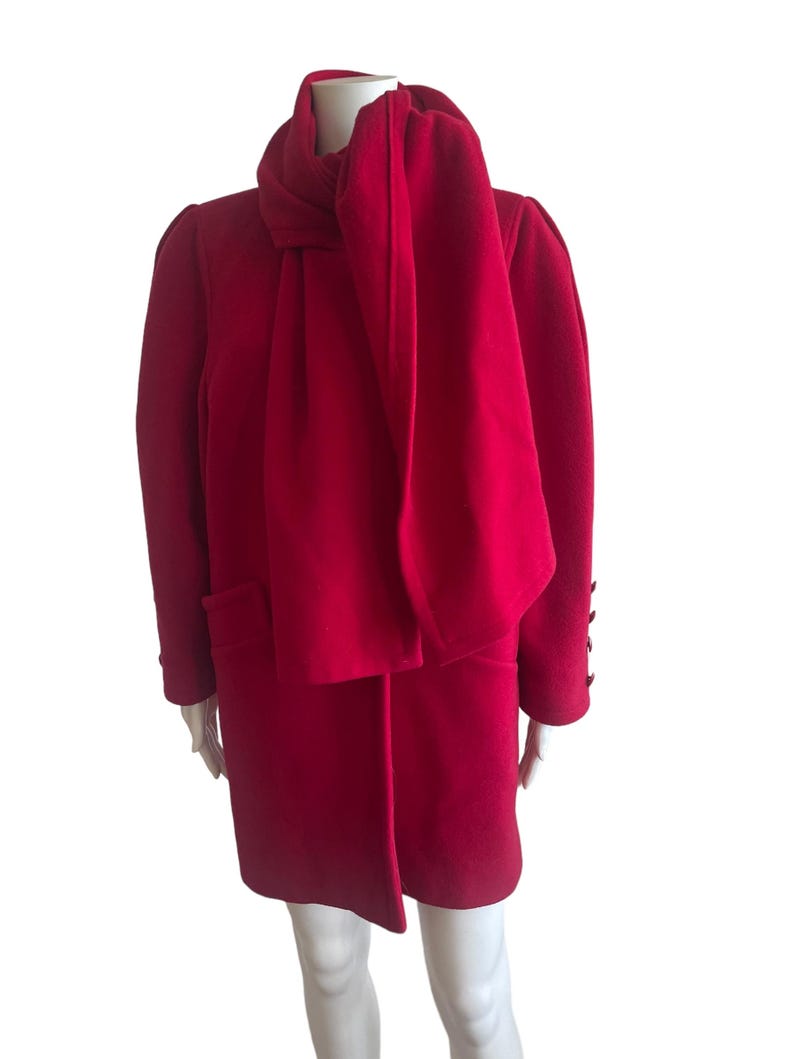 GUY LAROCHE Coat Paris Vintage Pure Wool Coat Bright Red Big Collar ...