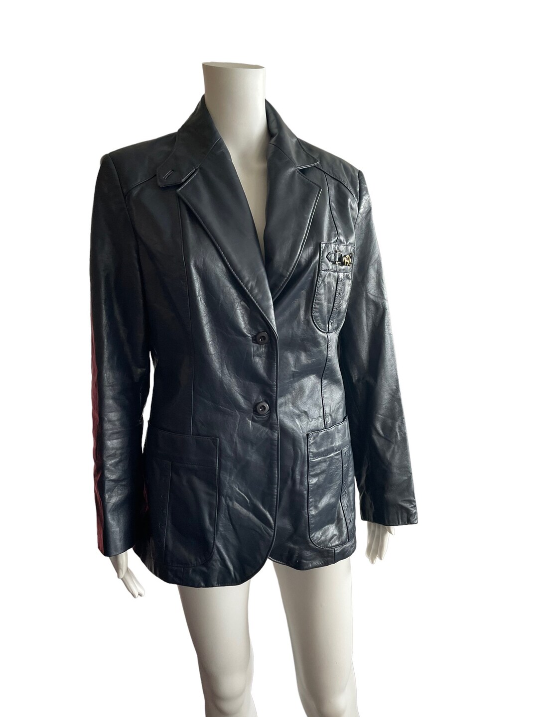 VTG 1970 Etienne Aigner Blue Genuine Leather Two Button Jacket Blazer ...