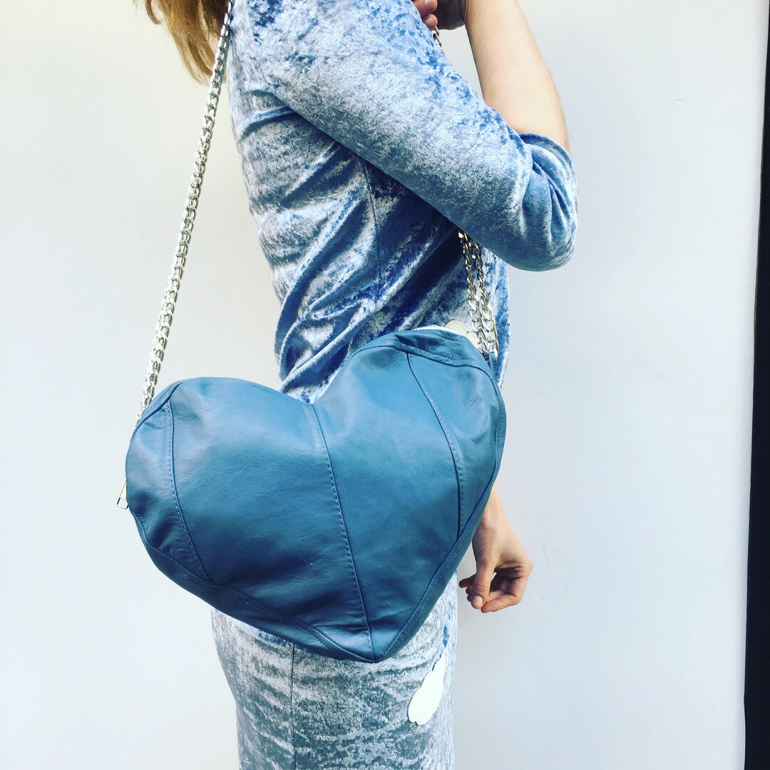 Custom Design / Handmade / Big Blue Heart / Leather Bag / Recycled ...