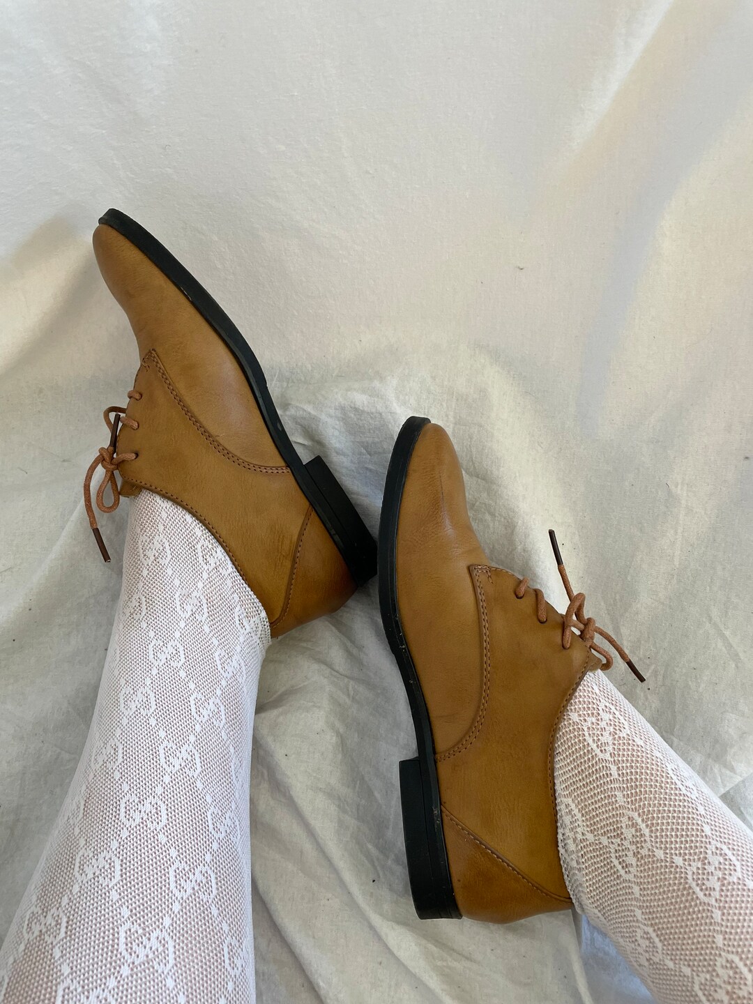 Vintage Leather Lace Ups Shoes , Oxford Style Camel Brown Shoes 35,5 / ...