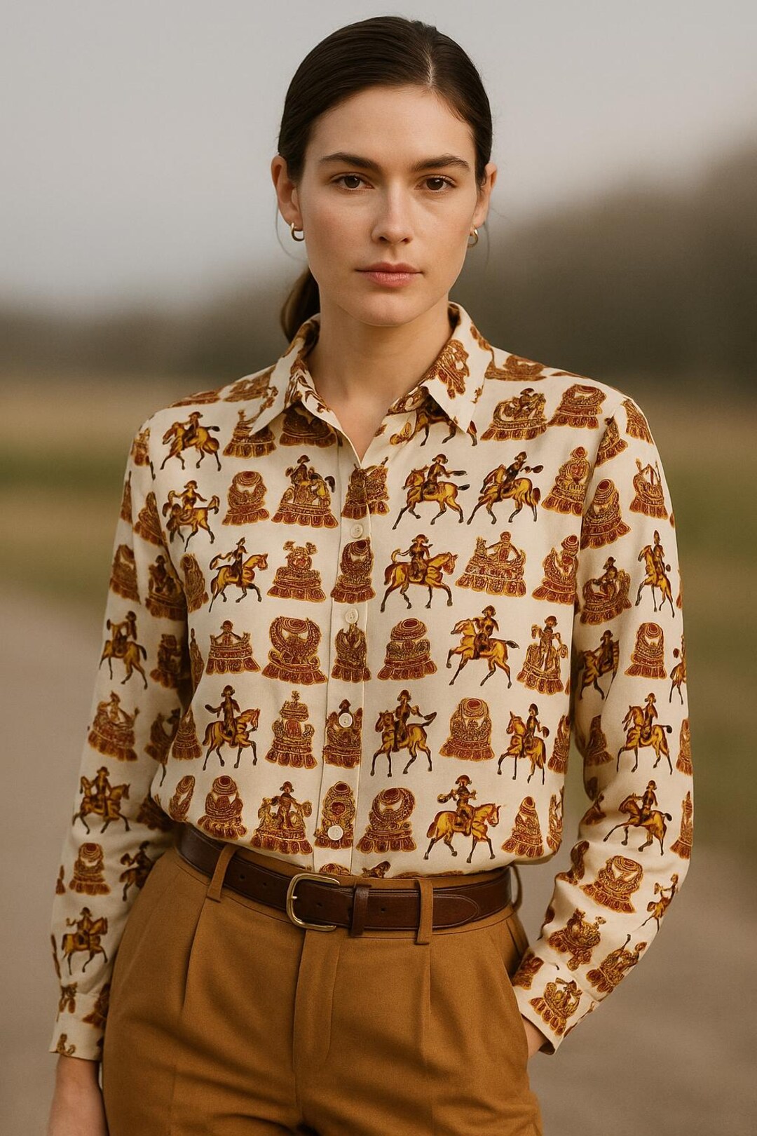Beautiful Late 70s/early 80s Baroque Equestrian Print Blouse Featuring ...