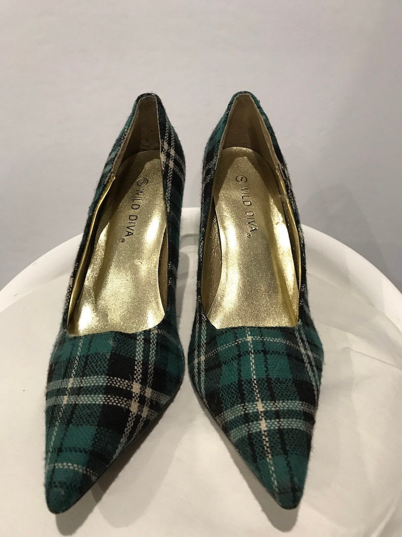 Tartan Heels, Green Checkered Heels , Vintage , Scotland Style , 36 ...