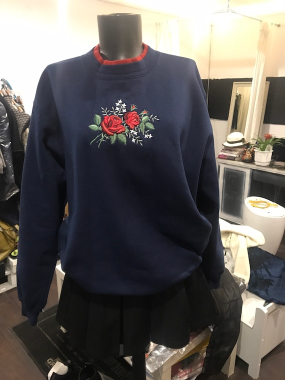 Vintage Oversize Jumper Roses Pattern Warm Medium 80s - Etsy UK