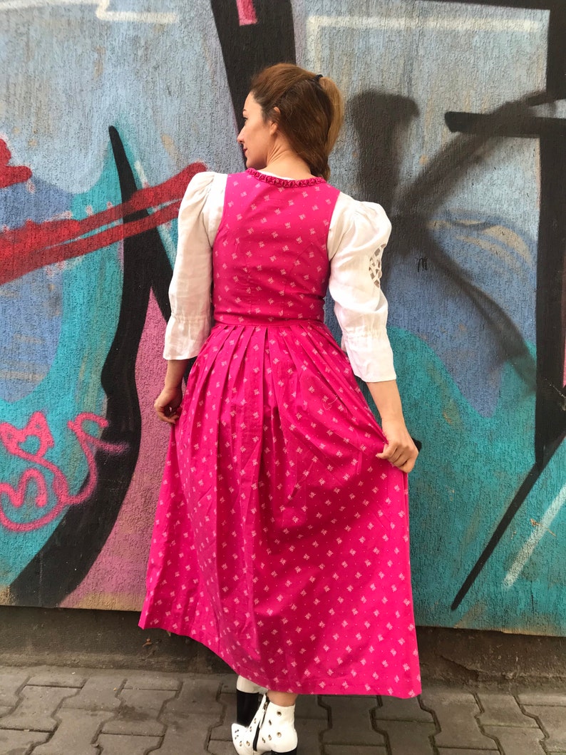 Vintage Maxi Dirndl Dress, Extra Small , Hot Pink , Octoberfest ...