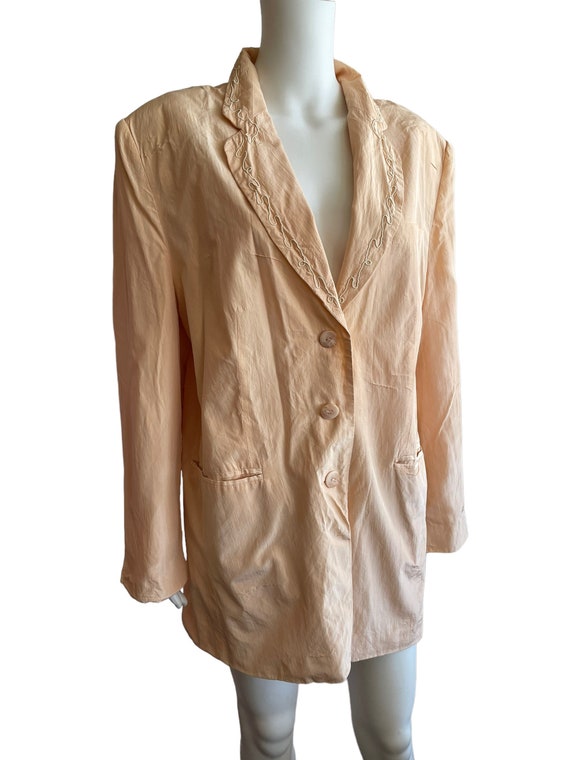 Vintage Pure Silk Salmon Pastel Color Blazer Large XL… - Gem