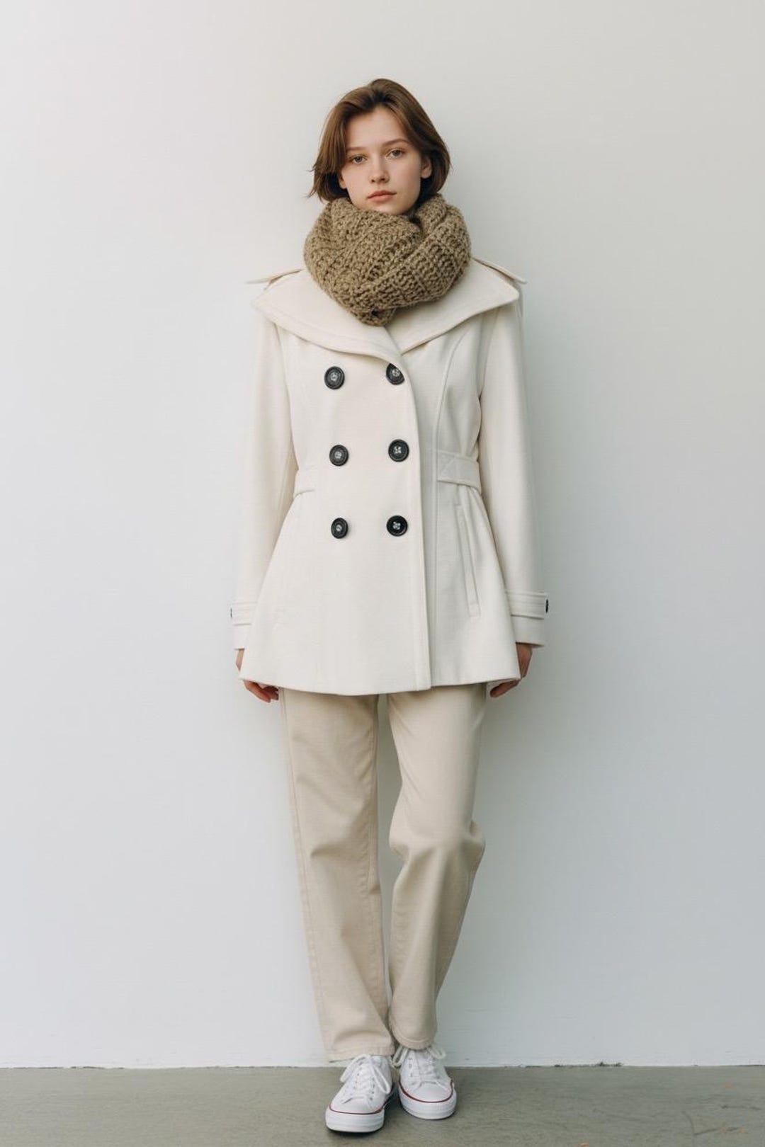 Wool Ivory Peacoat – APT.9 Coat Women’s Large – Double Breasted Classic ...