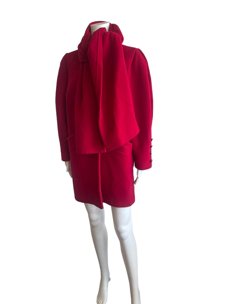 GUY LAROCHE Coat Paris Vintage Pure Wool Coat Bright Red Big Collar ...