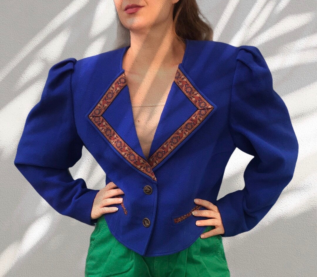 80s Crop Blazer German Blazer Deers Embroidery - Etsy