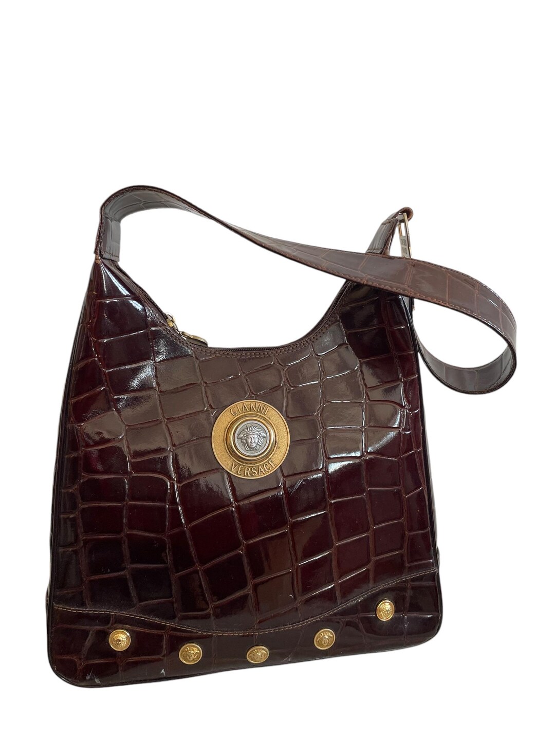 GIANNI VERSACE Rare 80s Brown Leather Bag Collectable Versace Handbag ...