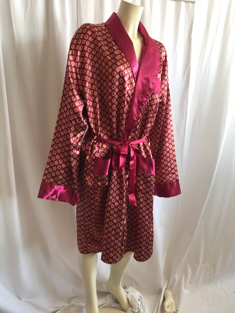 1980 Vintage Robe , Burgundy and Gold Loungewear , Unisex ,kimono Robe ...