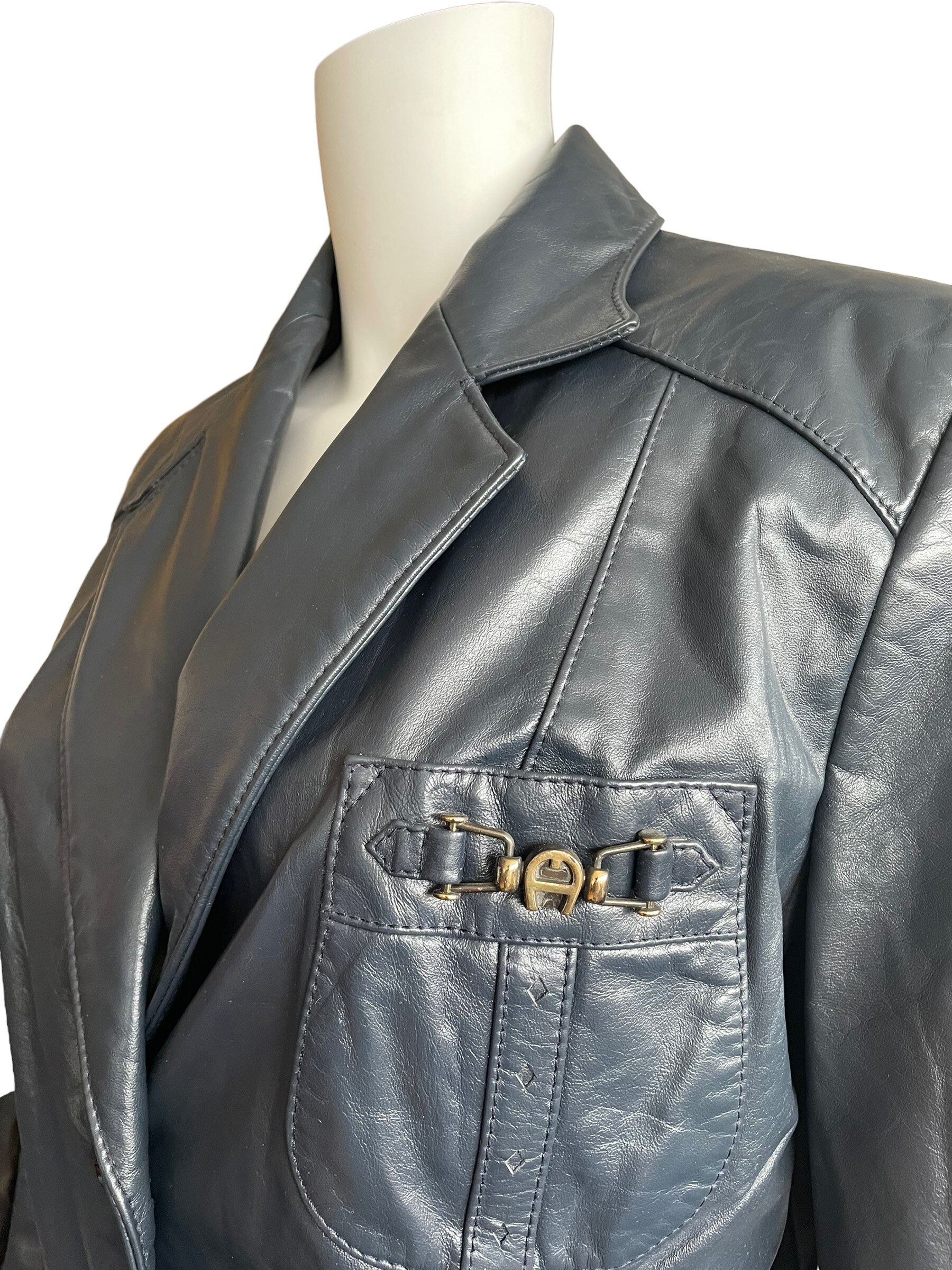 VTG 1970 Etienne Aigner Blue Genuine Leather Two Button Jacket Blazer ...
