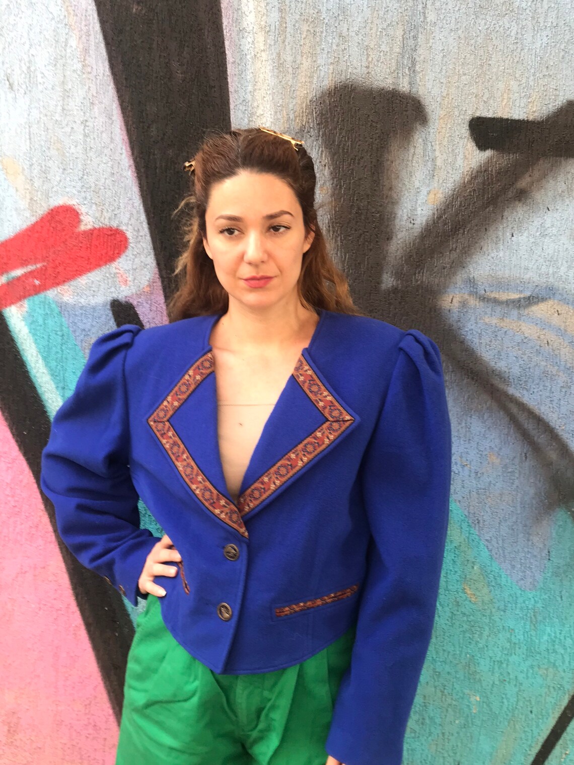 80s Crop Blazer German Blazer Deers Embroidery - Etsy