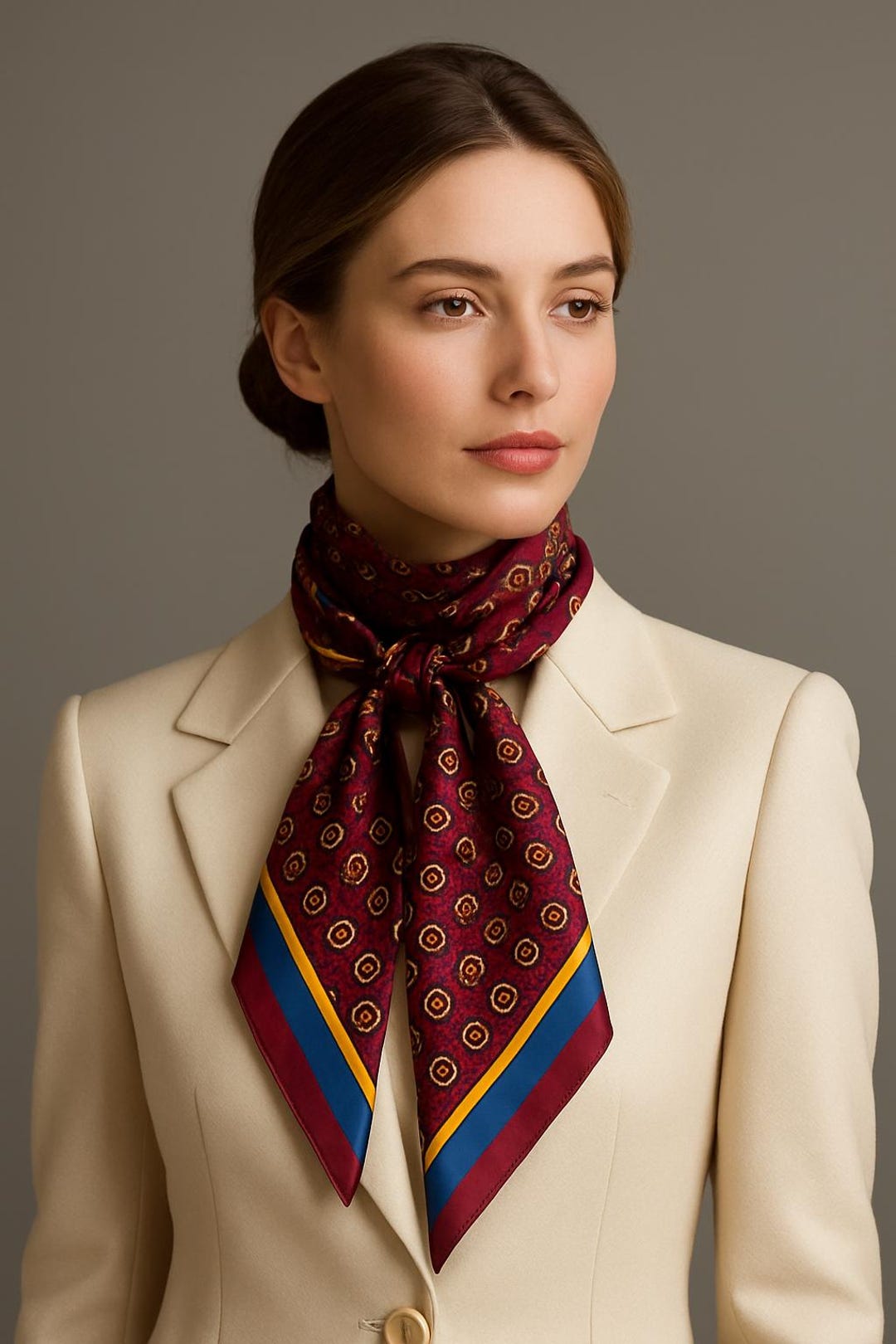 Vintage Silk Scarf Burgundy • Old Money Elegance • 100% Silk Gift for ...
