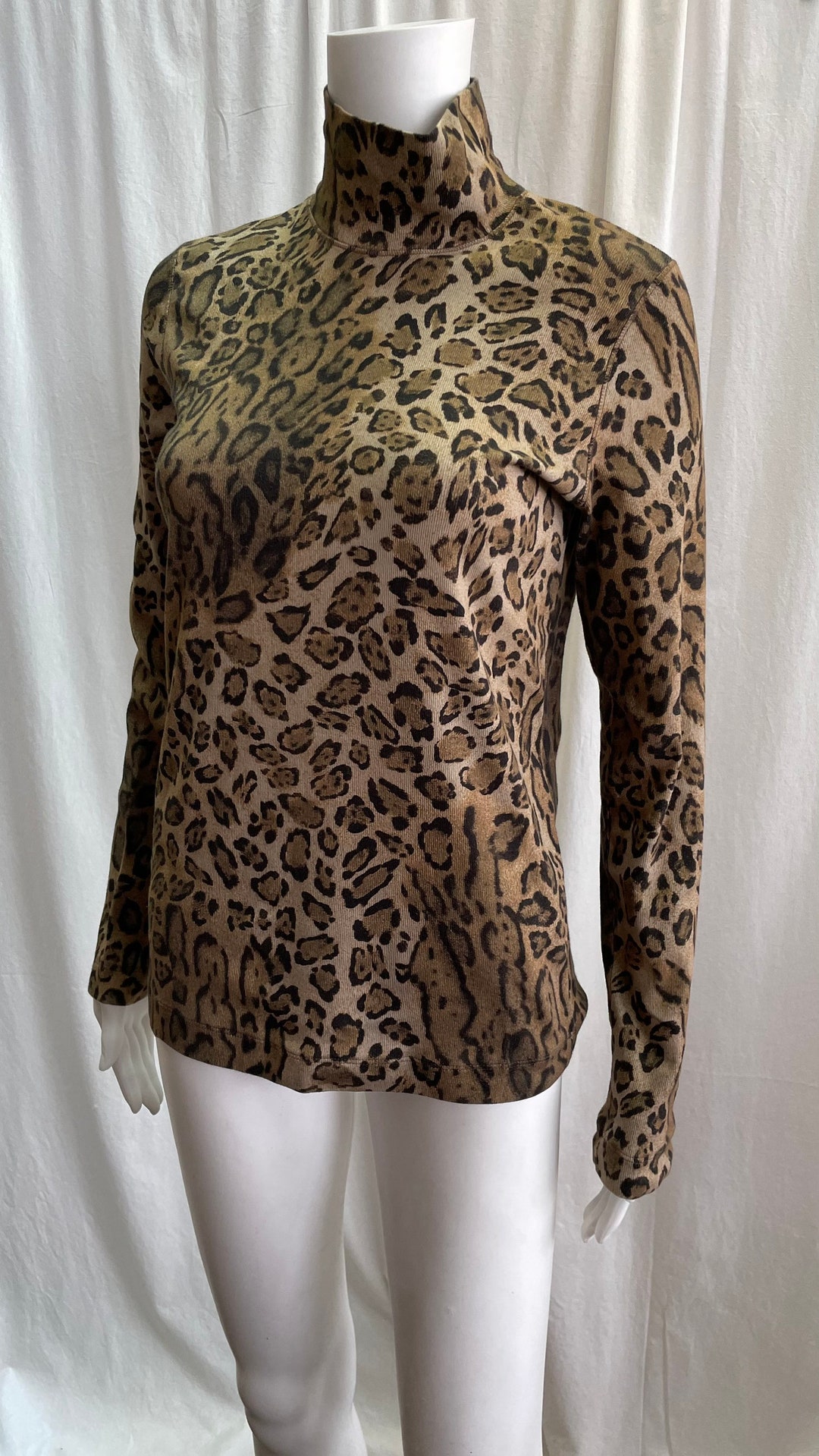 Marc Cain Animal Print Turtle Neck Blouse, 2000s Leopard Designer ...