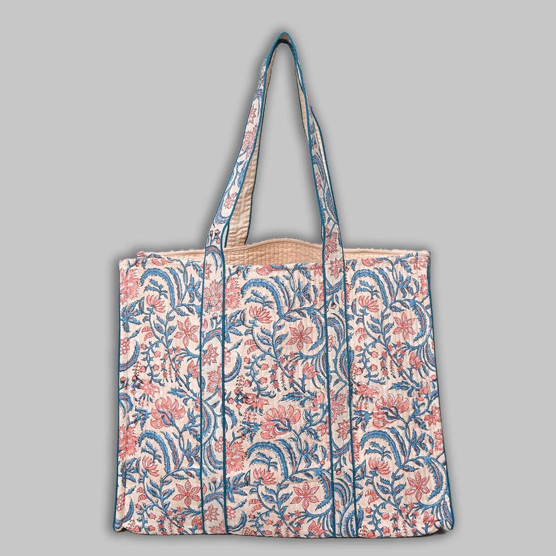 Handblock Print Cotton Tote Bag, Block Print Bags, Hand Block Printed ...
