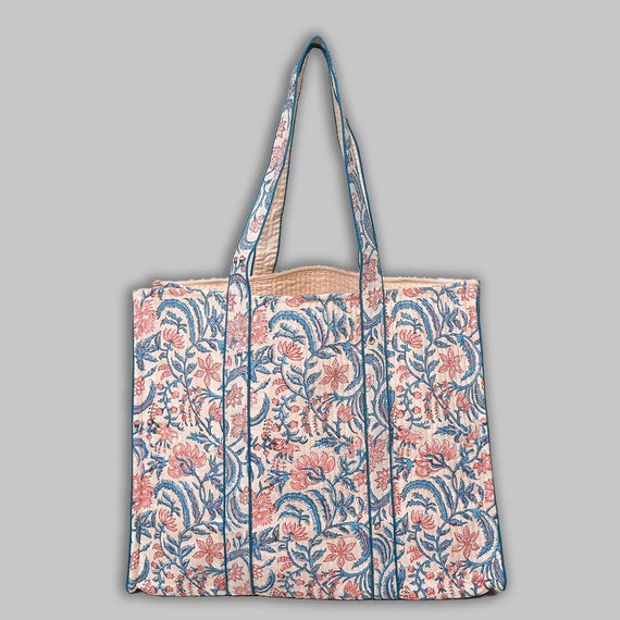 Handblock Print Cotton Tote Bag Block Print Bags Hand Block - Etsy