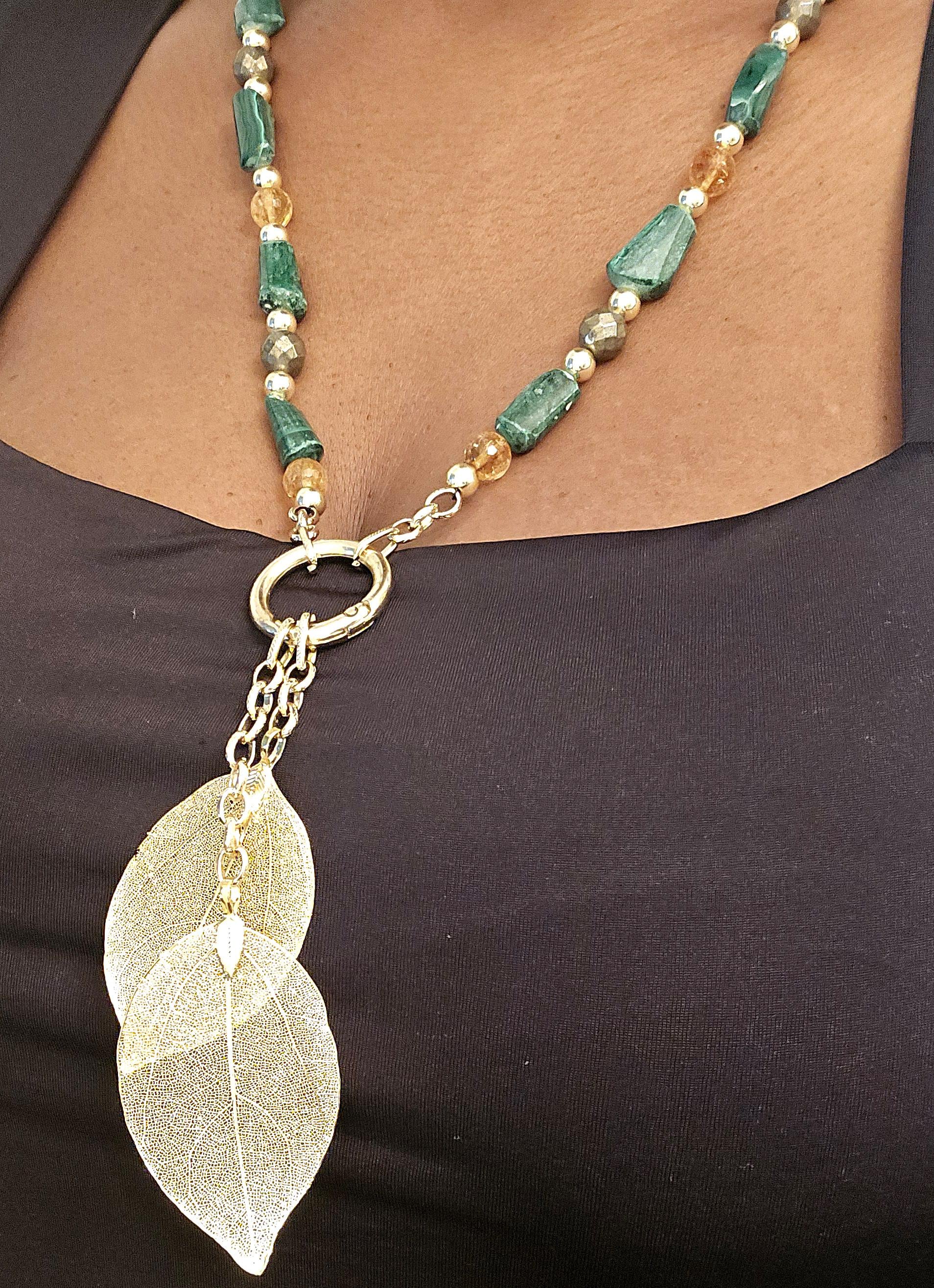 Genuine Malachite Necklace "necklace of Abundance" Citrine, Pyrite ...