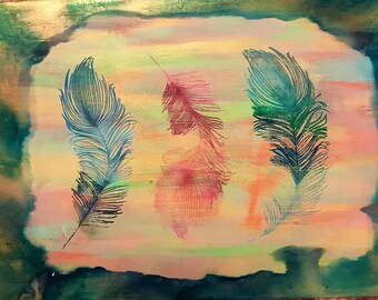 Feathers painting | Etsy