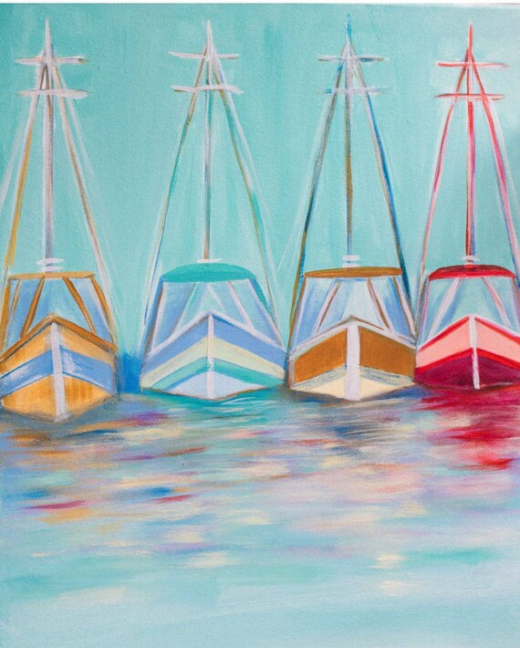 Colorful Coastal Sailboats Painting - Etsy