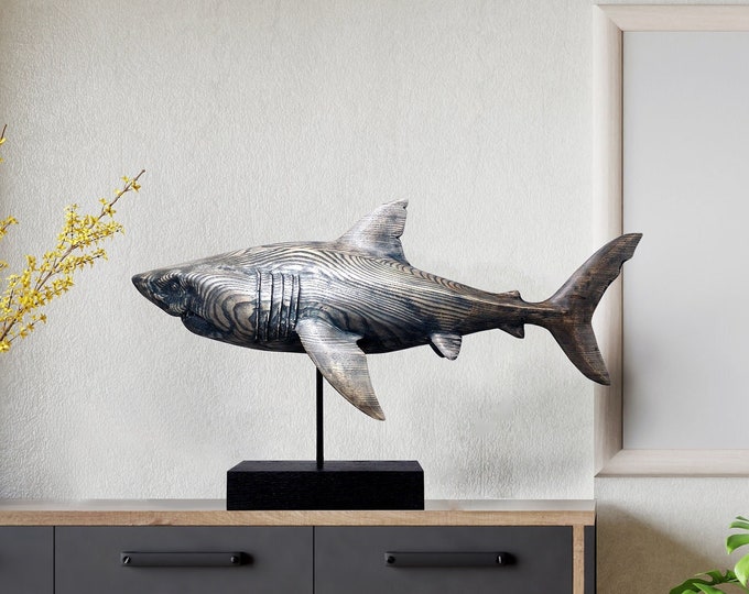 Shark, Sculpture Carved in Wood, Wood Art, Hand Made, Animal Figurine ...