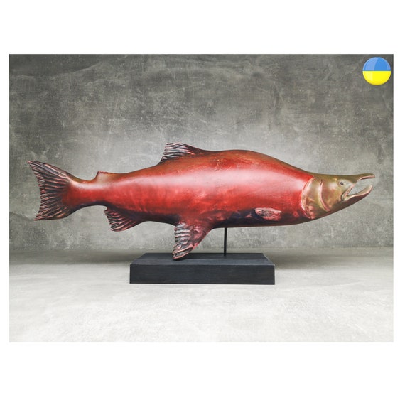 Wooden Salmon Sculpture Matte Wood Carving Wooden Salmon | Etsy