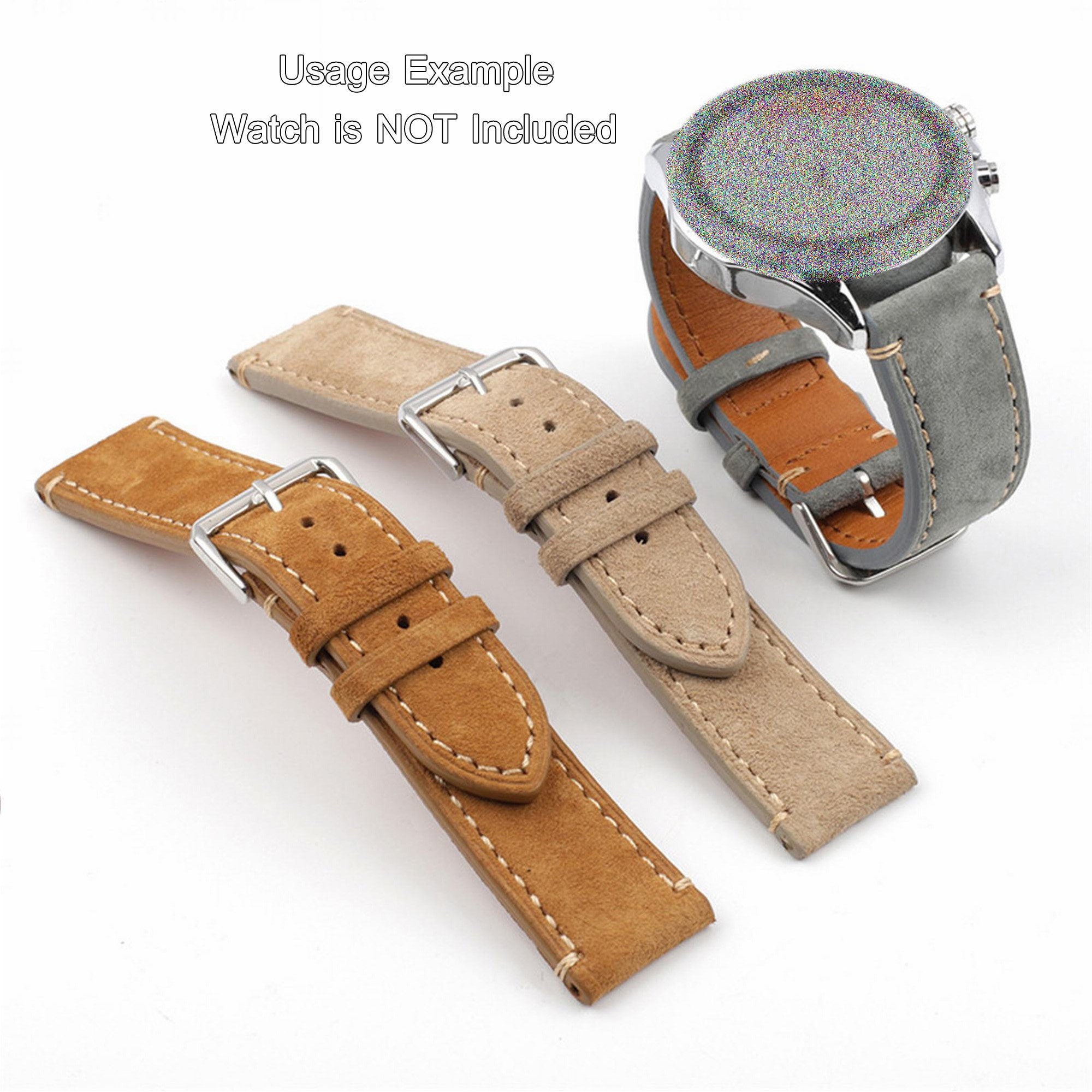 Genuine Leather Watch Strap, Suede Watch Band With Buckle, Watch Strap ...