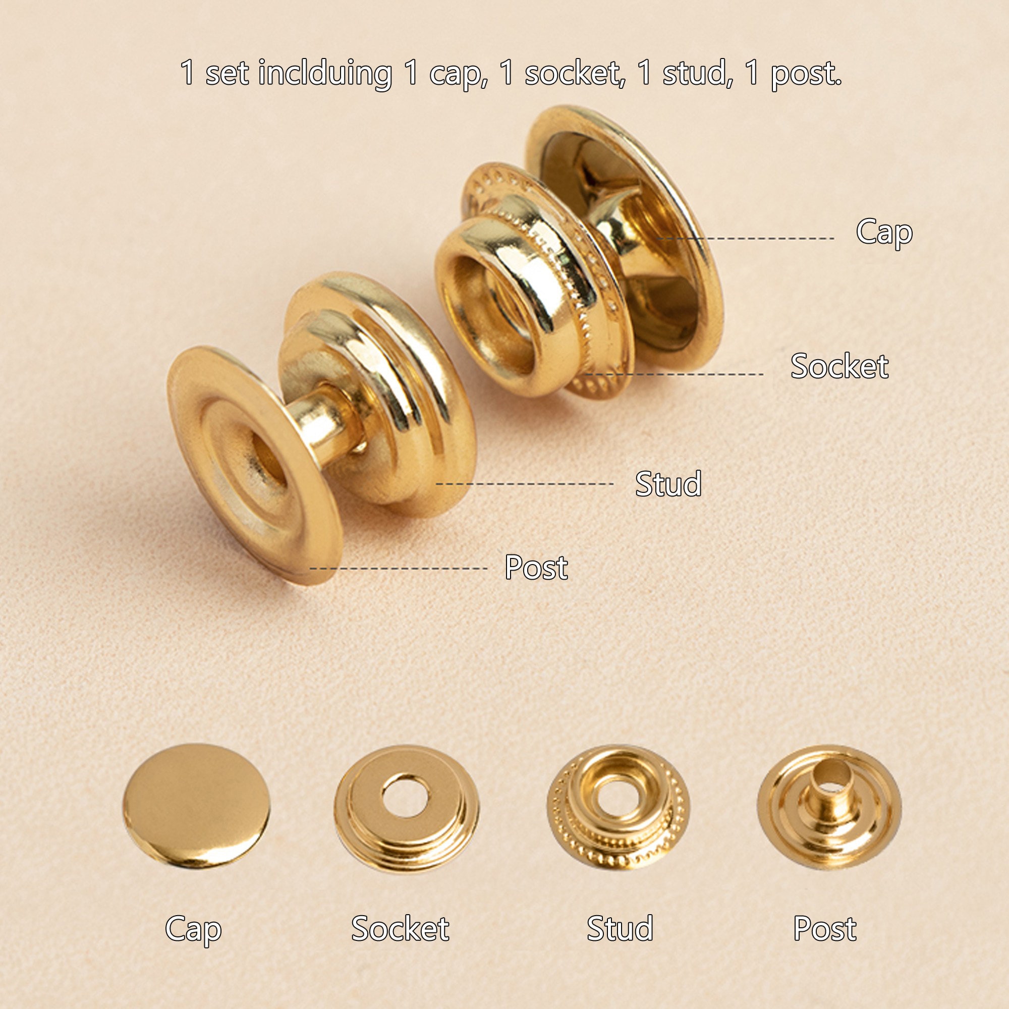 Metal Snap Buttons Leather Craft Fastener Closure,press Button Stud for Leatherworking Jean ...