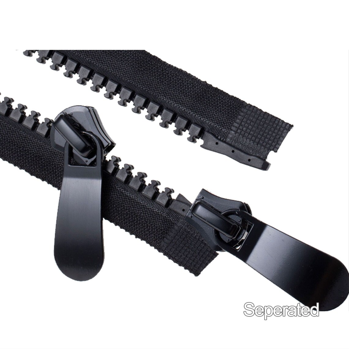 27"-59" Strong Large Molded Plastic Zipper, Black Chunky Zipper With 2 ...